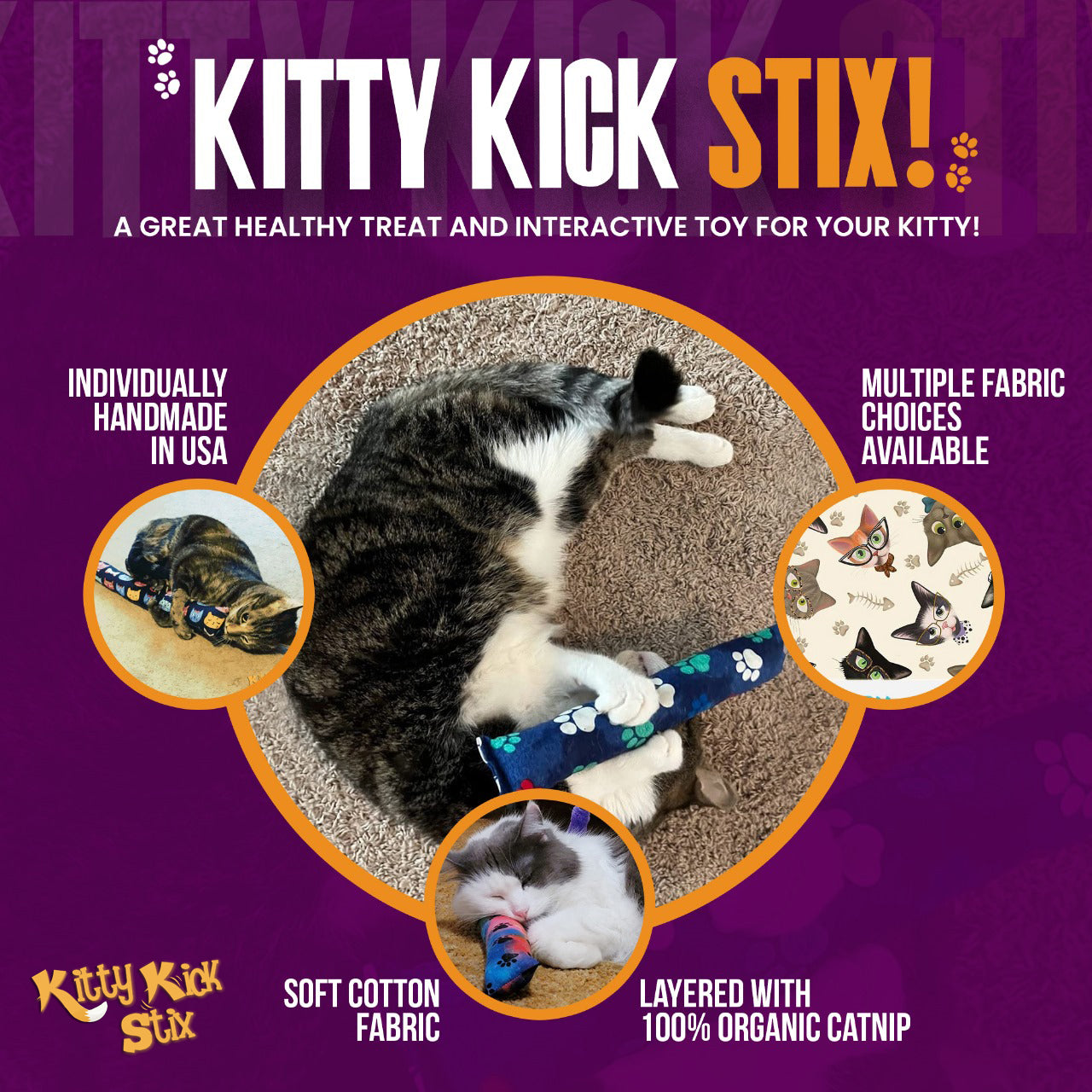Set of (2) 15" Catnip Kicker Sticks | Kitty Kick Stix